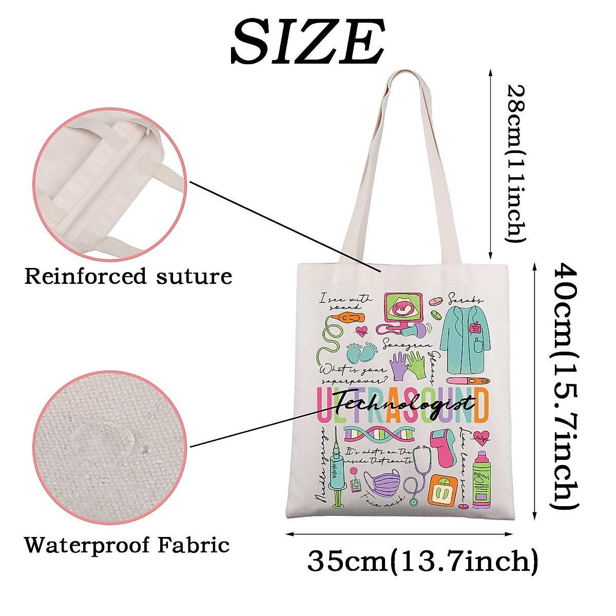 WSNANG Ultrasound Technologist Tote Bag Ultrasound Tech Gift RDMS Grad Reusable Grocery Bag Ultrasound Tech Graduation Gift (Ultrasound TB)