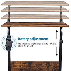 Karl home Mobile Side Table 31.5 Inch Computer Desk with Wheels Height Adjustable Rolling Potable Laptop Cart, C-Shaped Bed Couch End Tables with Edge Stopper for Livingroom Bedroom, Rustic Brown