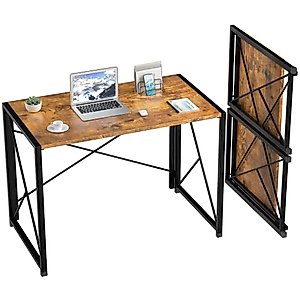 Shahoo Computer Desk 39 Inch, Folding Writing Table No Assembly, Sturdy Small Home Office Desktop, Firewood