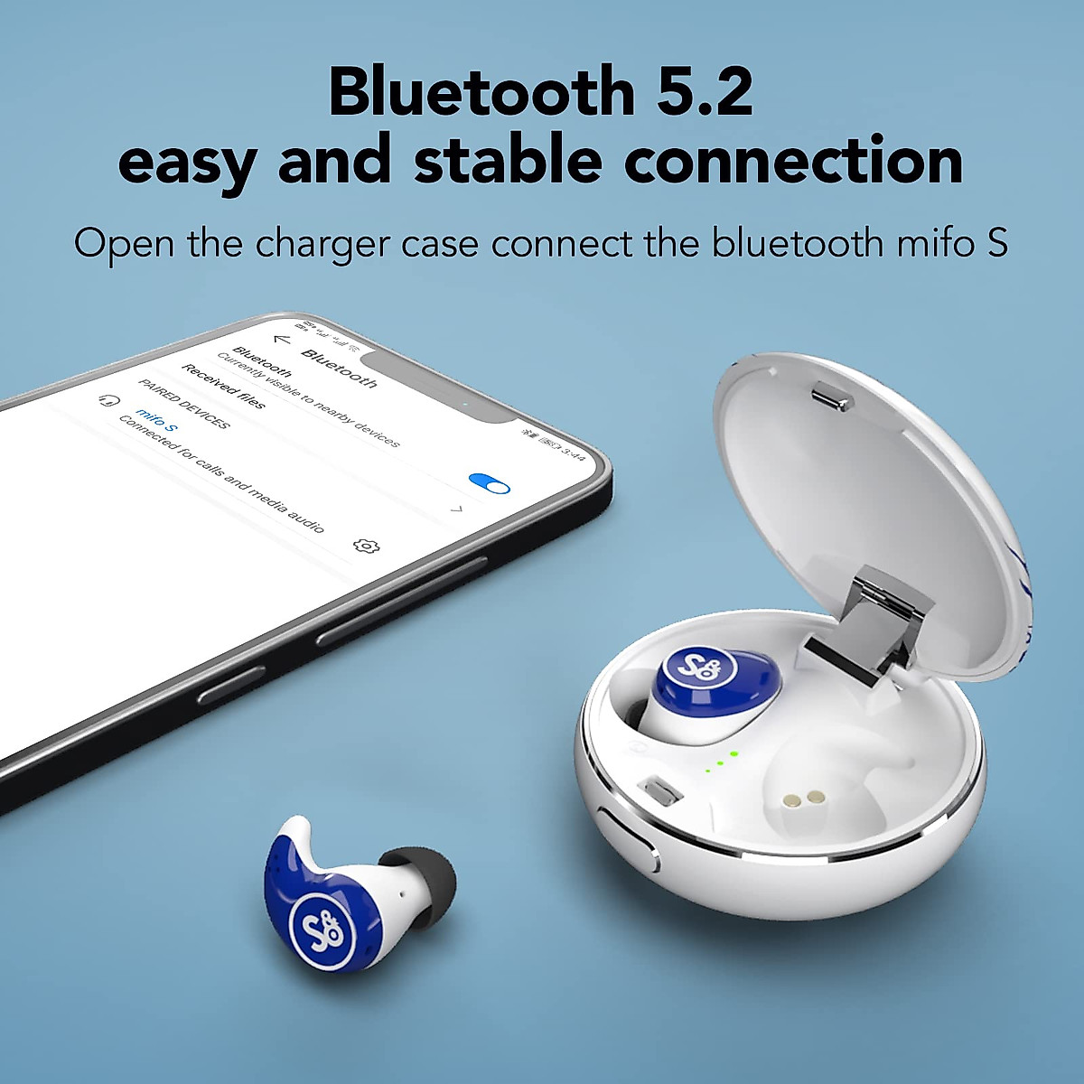 S&O by MIFO S True Wireless Earbuds Active Noise Canceling, Bluetooth 5.2, 6Mics ENC Noise Cancelling Headphones, IPX7 Waterproof, Deep Bass Wireless Sport Earbuds