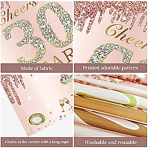 30th Birthday Decorations Cheers to 30 Years Banner, Pink Rose Gold Happy Birthday Backdrop Sign Party Supplies for Women Her, Thirty Birthday Poster Background Photo Booth Props Decor