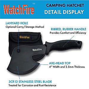 WatchFire 10” Black Camping/Survival Axe-Head Hatchet with Nylon Sheath (210921)