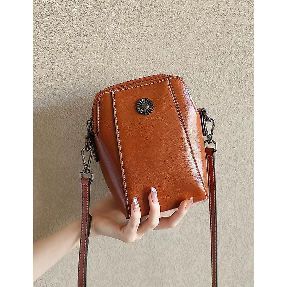 Cesssfle Leather The Happy Wind Purse Retro All-Match Vertical Cellphone Crossbody Purse for Women Western Fall Small Crossbody Purse…