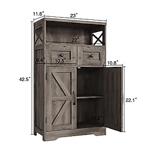 Befrases Farmhouse Storage Cabinet with Drawers and Shelf, Freestanding Kitchen Pantry Storage Cabinet, Floor Storage Cabinet Hutch Cupboard for Kitchen, Living Room, Home Office, Rustic Grey