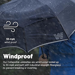 Weatherman Umbrella - Premium Collapsible Small Travel Umbrella Compact - Windproof Umbrella Resists Up to 55 MPH Winds - Travel Umbrellas for Rain, Wind, Backpack, Car Umbrella - Portable Compact Umbrella Easy Auto Open w/ Strong Fiberglass Frame - Foldi
