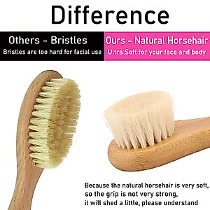 Facial Cleansing Brush, Natural Horsehair Exfoliator Face & Body Brush Wooden Handle, Dry Soft Brush for Smooth Radiant Skin, Lymphatic Drainage, Unclogging Pores, Reduce Swelling, Removing Blackhead