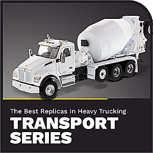 Diecast Masters Kenworth T880 SFFA Concrete Mixer Truck - Pearl White | Tandem with Lift Axle and McNeilus Bridgemaster Mixer | 1:50 Scale Model Semi Trucks | Diecast Model 71081