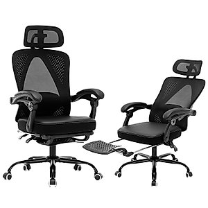 Ergonomic Office Chair, Reclining High Back Home Office Desk Chairs with Adjustable Lumbar Support Swivel Computer Gaming Chair with Headrest Footrest,PU Leather Executive Task Chair, Black
