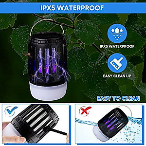 2 Pack 3 in 1 Mosquito Zapper Killer with Solar and USB Rechargeable Waterproof Mosquito Lamp Gnats Flying Trap for Outdoor & Indoor Led Lantern for Home, Camping, Backyard, Patio