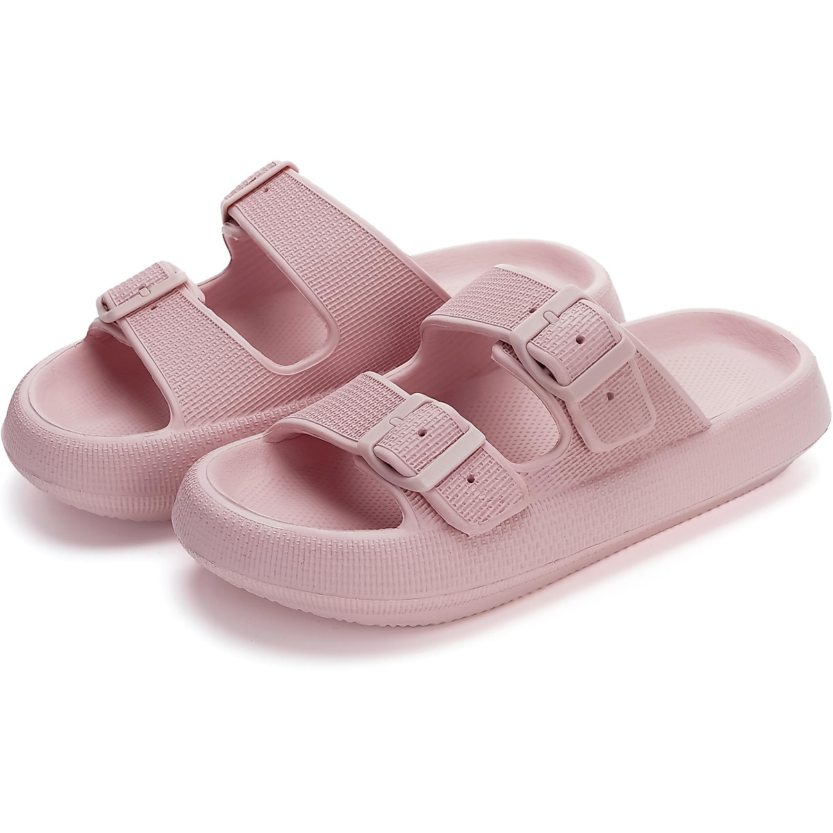 WHITIN Shower Slides Women Men Platform Thick Sole Comfortable Adjustable Double Buckle Slippers Open Toe Massage Sandles Female Bathroom Soft Pillow Sandals Pink