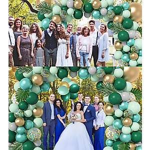 Jungle Safari Party Balloons Arch Garland Kit, 139Pcs Metallic Gold Green Confetti Balloons with Tropical Palm Leaves for Animal Wild One Birthday Dinosaur Party Safari Baby Shower for Boys Supplies