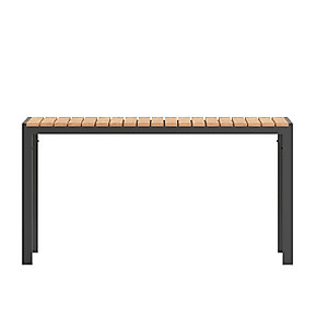 Flash Furniture Finch Commercial Grade Outdoor Dining Table 55" x 31" with Faux Teak Poly Slats and Metal Frame, Natural/Gray