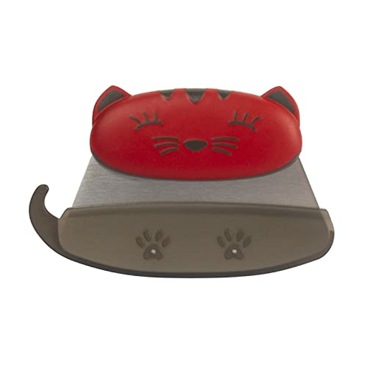 KUHN RIKON Kinderkitchen Kids Mezzaluna Knife With Blade Protector, Cat, 5.2" x 3.3" x 0.7", Red | Child-Friendly Cutting Tools For Real Cooking