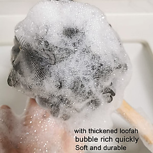 Arswin Shower Sponge Loofah Back Scrubber,Loofah on a Stick,PE Soft Mesh Loofah Body Scrubber with Wooden Handle,Bath Sponge for Women Kids (Black)