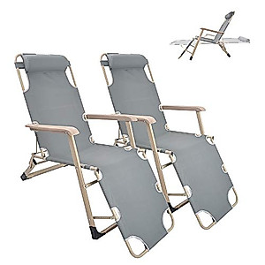Livebest Set of 2 Lounge Chairs Folding Cot 2-in-1 Portable Reclining Beach Chair for Yard Garden Pool