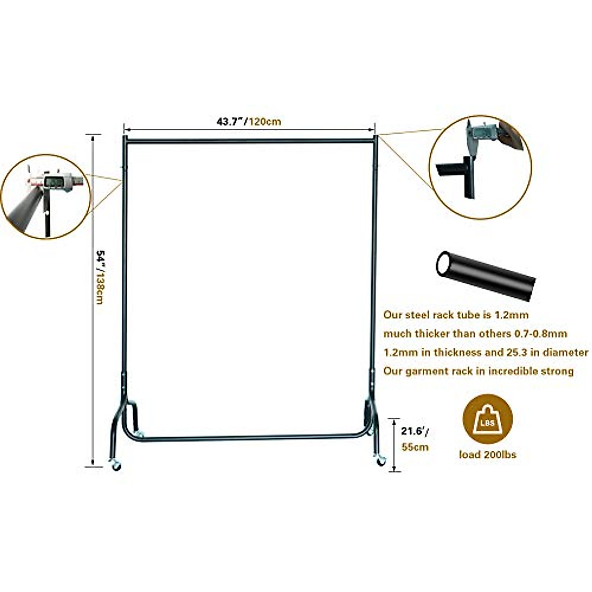 Clothing Rack Garment Rack with Wheel, Commercial Clothing Rack for Hanging Clothes Rolling Clothing Rack 47'*58',200lbs