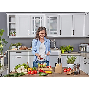 Bamboo Universal Knife Block - Knife Holder with 2 Built-In Knife Sharpeners - 2-Tiered Modern Knife Storage Up to 16 Large and Small Knives Easy Clean Wooden Knife Organizer by Kitchen Seven