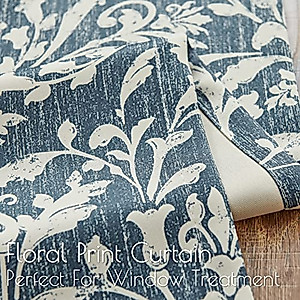 jinchan Farmhouse 80% Blackout Curtains for Bedroom Thermal Curtains Room Darkening Scroll Floral Patterned Thermal Insulated Curtains Living Room Vintage Country Curtain 84 inch Long 2 Panels Blue