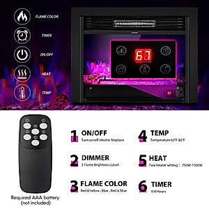 LDAILY 28" Electric Fireplace, 750W/1500W Electric Fireplace Heater with Remote, 3-Color Adjustable Flame, Recessed Wall Fireplace Electric w/ 8 H Timer, Electric Fireplace Inserts for RV Home Office