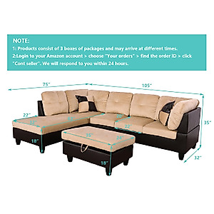 SIENWIEY Beige Sectional Couch for Living Room Set, 105 Inch Sectional Sofa L Shaped Couch with Storage Ottoman/Microfiber Fabric/Facing Left Chaise