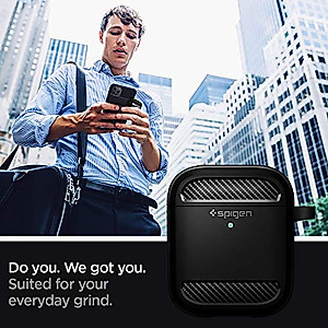 Spigen Rugged Armor Designed for Airpods Case Cover Protective Case with Keychain for Airpods 1 & 2 Case - Matte Black