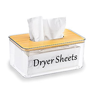 Bamboo Dryer Sheet holder,Minimalist Light Luxury Style Washer Dryer Sheet Dispenser, Transparent Container Storage Box for Laundry Room Decoration, Removable - Eco-friendly Material - Large Capacity.