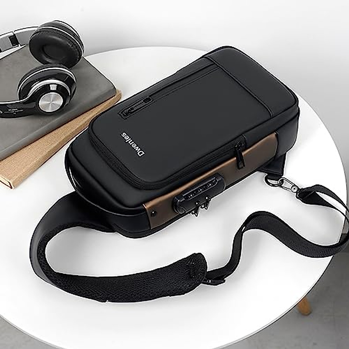 Dwenles Men's Small Anti-theft Sling Bags USB Chest Sling Backpack Waterproof Lightweight One Strap Backpack (Black)