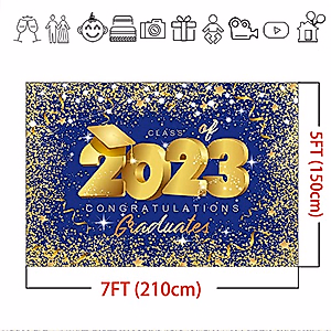 Mocsicka Class of 2023 Backdrop 7x5ft Royal Blue and Gold Glitter Congrats Grad Party Photo Backdrops Graduation Party Photography Studio Background
