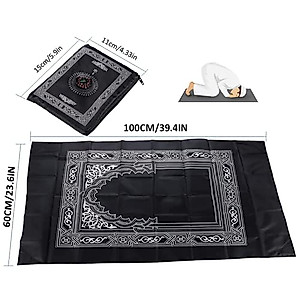 Hitopin 2 Pieces Travel Prayer Mat, 60cm*100cm Portable Prayer Mat, Waterproof Prayer Mat, Prayer Rug, Muslim Travel Prayer Mat, for Ramadan Gifts, Islamic Muslim Prayer (Black, Blue)