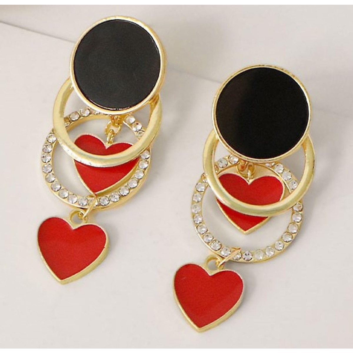 Decent LOOK Trendy Earrings for Women 2024 Black Red Gold Hoop | Triple Circle Diamond Earrings | Chunky Gold Earrings (Pack of 01)