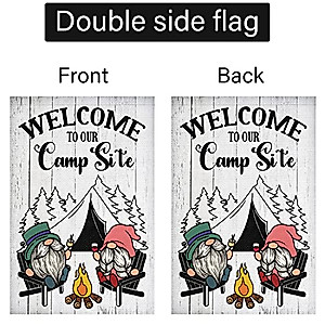 Louise Maelys Camping Camper Gnome Garden Flag for Campsite Vertical 12x18 Double Sided, Welcome to Our Camp Site Small Camping Flags Outdoor Fire Pit Camper Camping Campsite Decoration (ONLY FLAG)