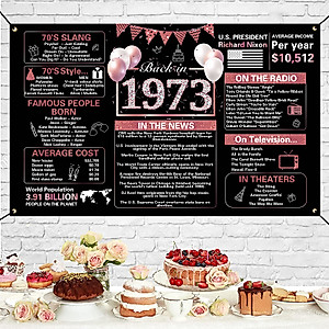 Crenics Rose Gold 50th Birthday Decorations for Women, Vintage Back in 1973 Birthday Backdrop Banner, Large 50 Years Old Birthday Anniversary Poster Photo Background Party Supplies, 5.9 x 3.6 Ft