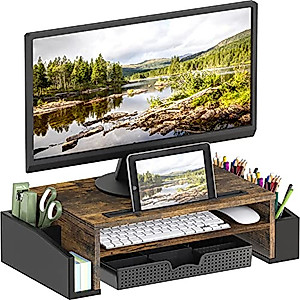 Simple Houseware Desk Monitor Stand Riser with Adjustable Organizer Tray, Rustic Brown