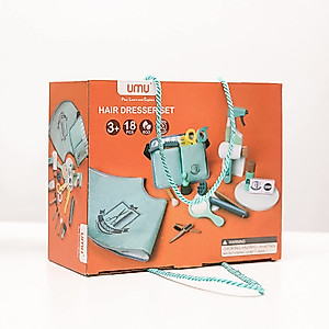 Kids Hair Salon Playset, Wooden Makeup Toy Set, Hair Styling Toys for Girls, Kids Shaving Kit for Boys, Kids Barber Playset, Gifts for 3 4 5 Year Old Girls Boys (18 PCS)