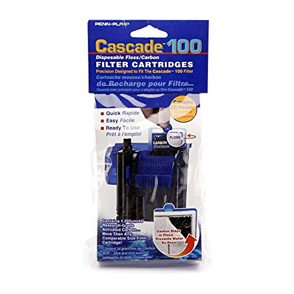 Penn-Plax Cascade 100 Hang-On Filter Replacement Media Cartridge – Disposable Poly Fiber Floss and Activated Carbon – 3 Pack