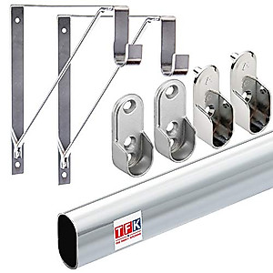 13" Long Aluminum Oval Wardrobe Tube Closet Rod (1/4,1/2,3/4), Polish Chrome Oval Tubing + 2 End Supports - Custom Length -