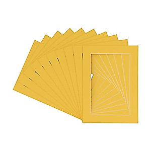 Pack of TEN 6x9 Mats Bevel Cut for 4x5 Photos - Acid Free Chamois Yellow Precut Matboards For Pictures, Photos, Framing - 4-ply Thickness