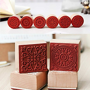 Set of 16 Floral Pattern Stamp, Lace Wooden Rubber Stamp for DIY Craft Card and Scrapbooking