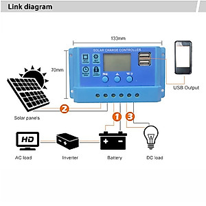 Solar Charge Controller, 12V 24V MPPT Solar Panel Charge Controller Parameter 2 USB LCD Display for RVs (10A)
