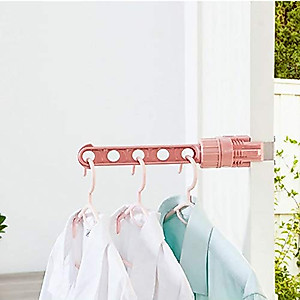 Maserfaliw Clothes Hanger Portable Indoor Balcony 5 Hole Clothes Hanging Drying Rack Window Frame Hanger Pink
