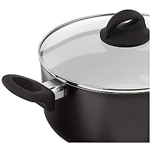 Oster Herstal Aluminum Cookware Set with Ceramic Non-Stick and Soft Touch Bakelite Handle with Tempered Glass Lids, 11-Piece, Black w/White Interior