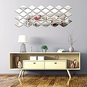 30 Pcs Teardrop Mirror Stickers Wall Decor Removable Acrylic Mirror Wall Stickers 3D Silver Mirror Wall Art Decals for Living Room Bathroom Home Office Background Decorations, 6 x 3.3 Inch