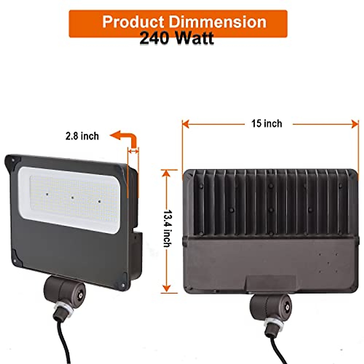 Fiqevs 240W LED Flood Light Knuckle Mount, Outdoor LED Floodlights Ac100-277V, 33,600LM(1000W HPS/MH Eqv.) IP65 Waterproof Flood Lights for Yard/Garden/Signs/Advertising Boards - 2 Pack