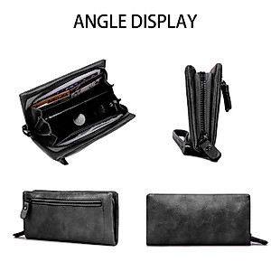 FieemoSun Long Zipper Wallet for Women - Large Capacity Clutch Wallet Portable Hand Wallets Multifunction Wristlet Wallets Easy to Use, Suitable for Daily,Travel,Shopping (Pink)