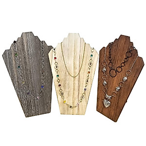 Ikee Design 2 Pcs Lightweight Wooden Necklace Display Bust Easel Jewelry Display for Shows, Necklace Display Stand, Jewelry Display Bust For 3 Necklaces, Brown Color, 8.25 W x 1.13 D x 13 H in