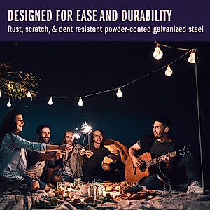 Holiday Styling String Light Poles for Outdoor String Lights - Metal Light Pole w/Hooks for Outdoor String Lighting - Patio Light Accessories Ideal for Backyard, Weddings, and Parties