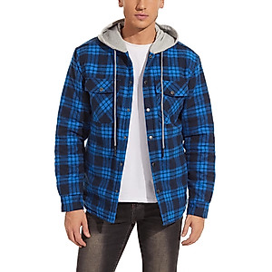 MAGCOMSEN Men's Cotton Flannel Jacket Thicken Plaid Long Sleeve Loose Hooded Shirts Jacket Men Padded Coat Flannel Hooded Shirt Jacket