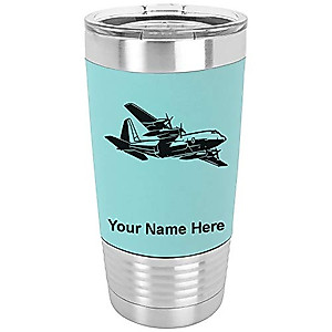 LaserGram 20oz Vacuum Insulated Tumbler Mug, Cargo Airplane, Personalized Engraving Included (Silicone Grip, Teal)