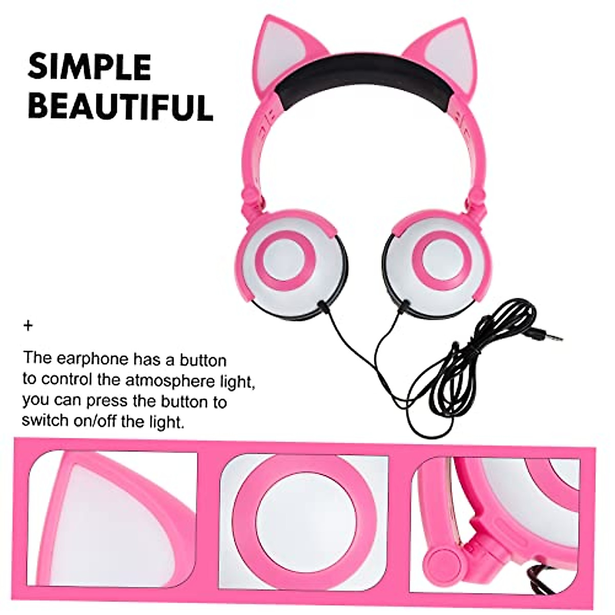 Vaguelly Glowing Headphones Over Ear Headphones On Ear Audio Headphones Wired Gaming Headset Glowing Earphone Earbuds Wired Lighting Headset Ears Earphones Shine PVC Fitness Microphone