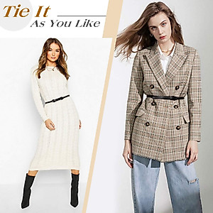 JASGOOD Women PU Leather Skinny Belt for Dress Adjustable Thin Waist Belt for Lady, Suit for Waist Size 26-31 Inches, B-Black